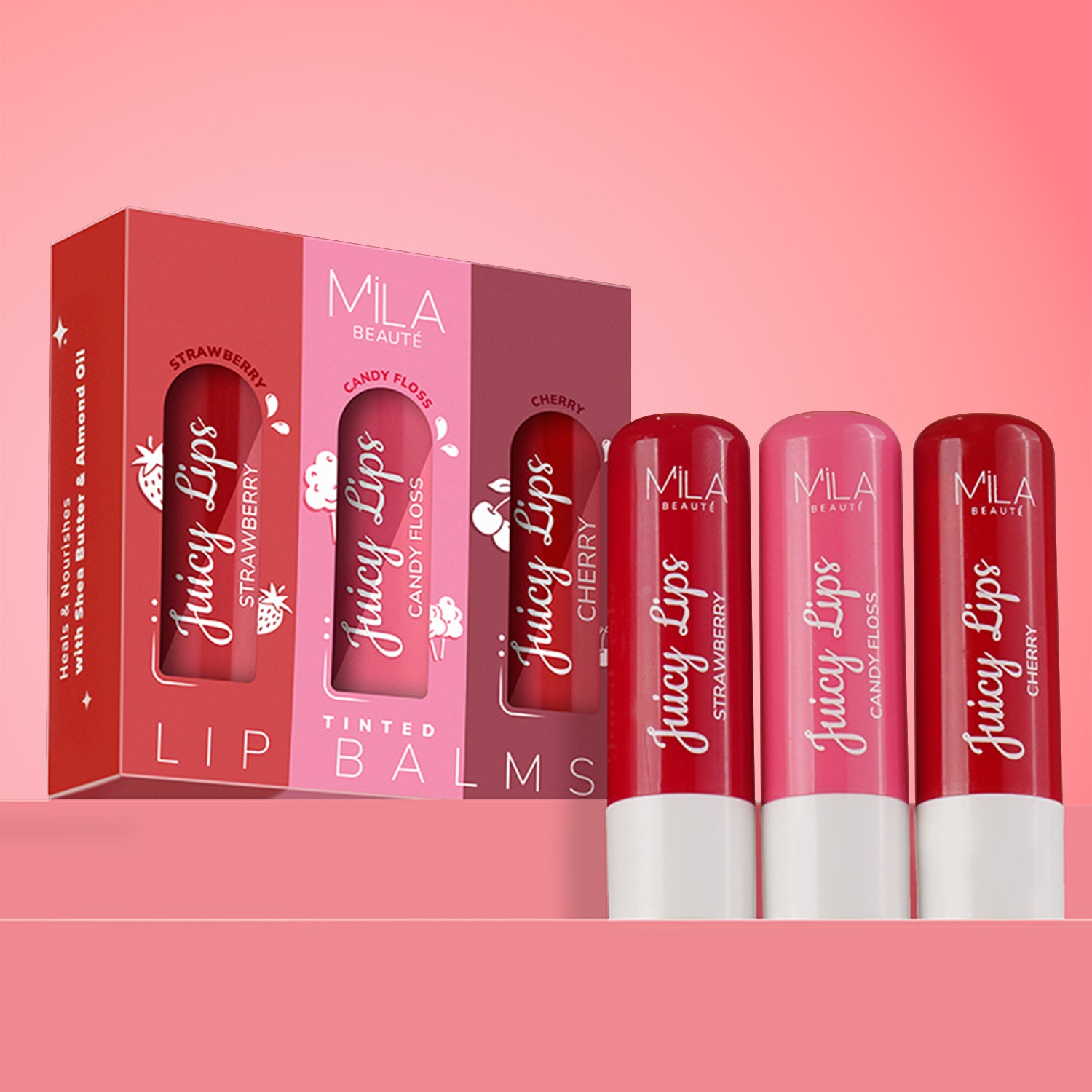 Mila Beauté Tinted Juicy Lip Balms - Pack of 3 | 12H Moisture & Tint